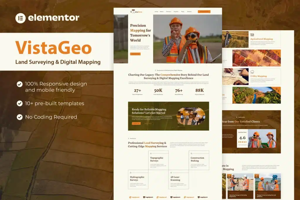 VistaGeo - Land Surveying & Digital Mapping Elementor Template Kit ...
